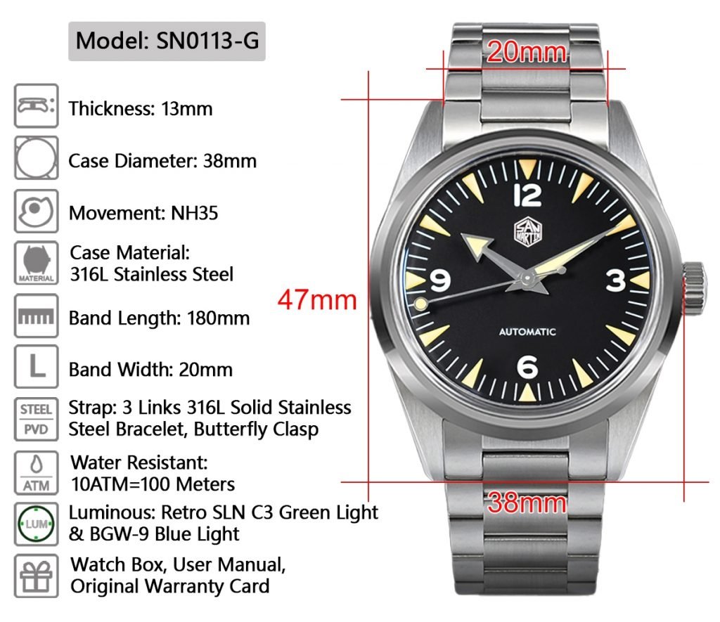 San Martin 38mm Vintage Men Watches Classic 1957 Retro NH35 Automatic ...